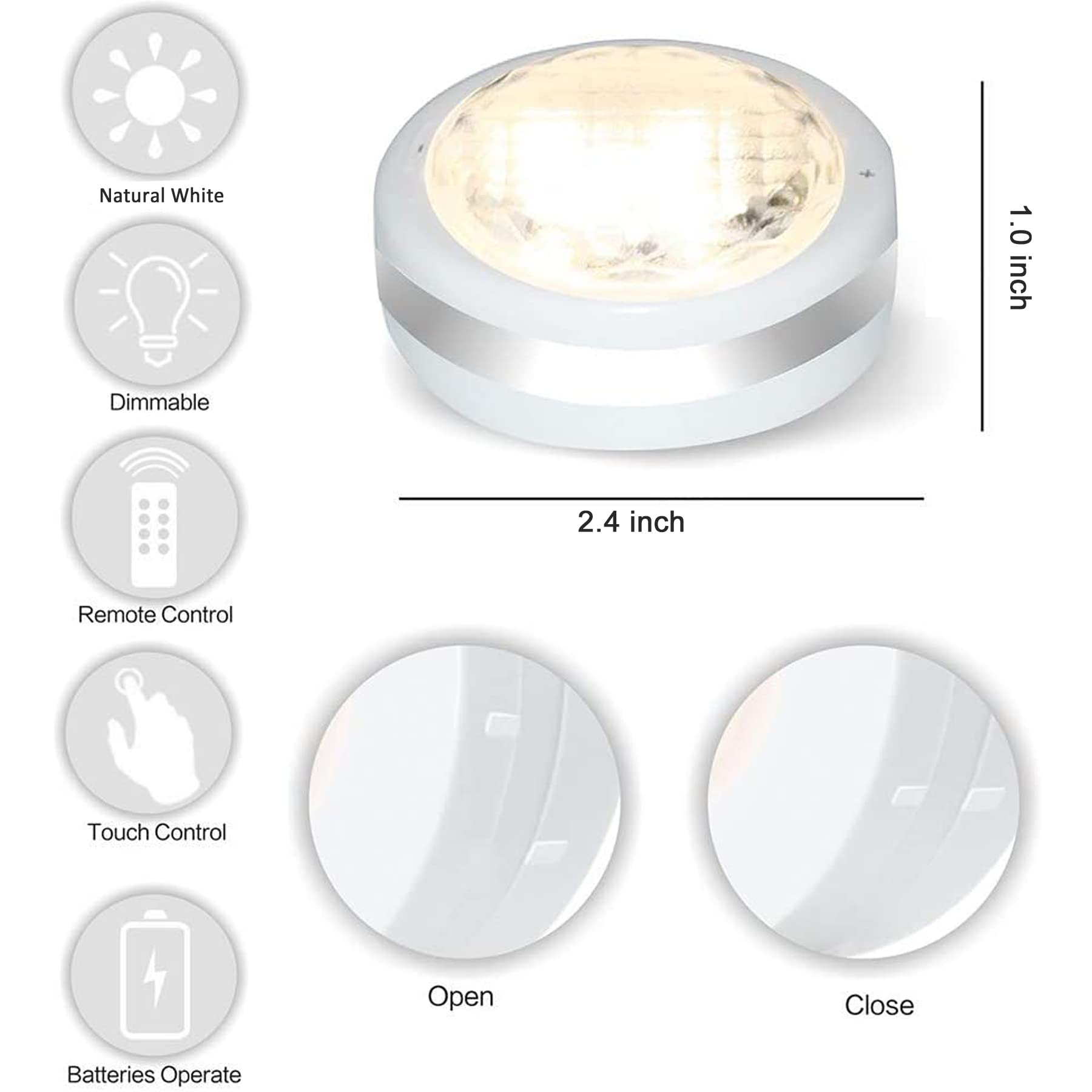 Starxing Puck Lights with Remote, Battery Operated Under Cabinet Lighting, Led Tap Light with Remote Control, Locker Light Closet Light, 4000K Natural White (6PK)