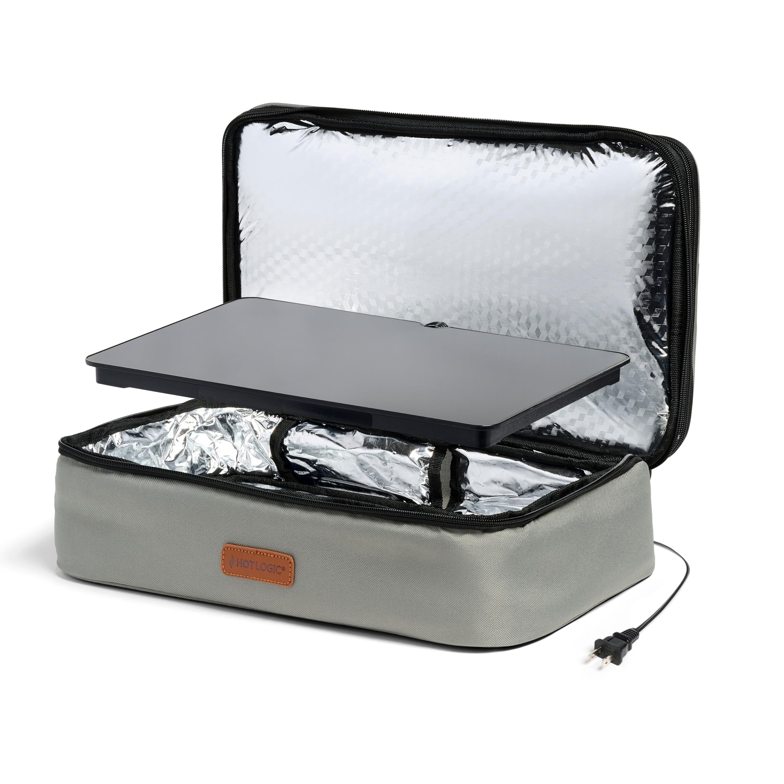 HOTLOGIC Max XP Large Portable Electric Lunch Box Food Heater - Expandable Food Warmer Tote and Heated Lunchbox for Adults Work/Car/Home - Cook, Reheat, and Keep Your Food Warm - GRAY - 120V