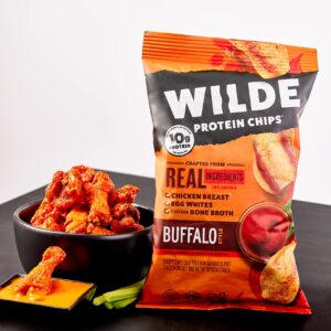 WILDE Buffalo Protein Chips, Thin and Crispy, High Protein, Keto Friendly, Made with Real Ingredients, 2.25oz Bags (Pack of 3)