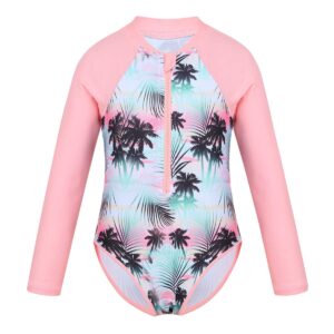 easyforever kids girls one piece long sleeve rash guard swimwear zippered swimsuit bathing suit pink 6