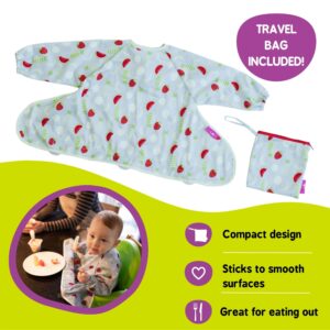 Tidy Tot - Cover & Catch Baby Bib - Mess Proof Long Sleeve Feeding Smock with Food Catcher Pocket - Attaches to Highchair - Waterproof Bib – Machine Washable. Fits 6-24 months - Fruit