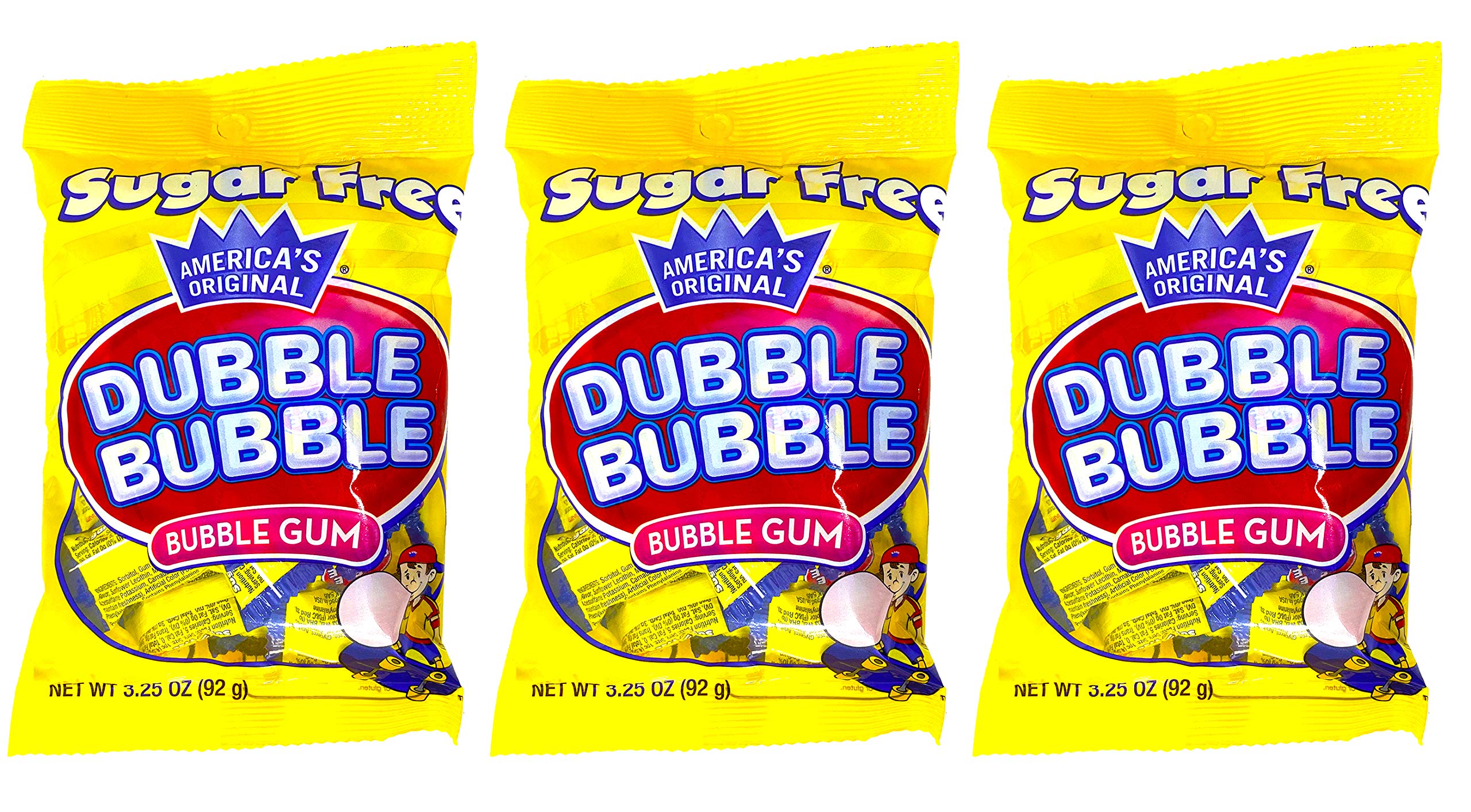 Dubble Bubble Gum 3.25 Ounce Bag (Pack of 3) – Individually Wrapped Sugar Free Bubble Gum