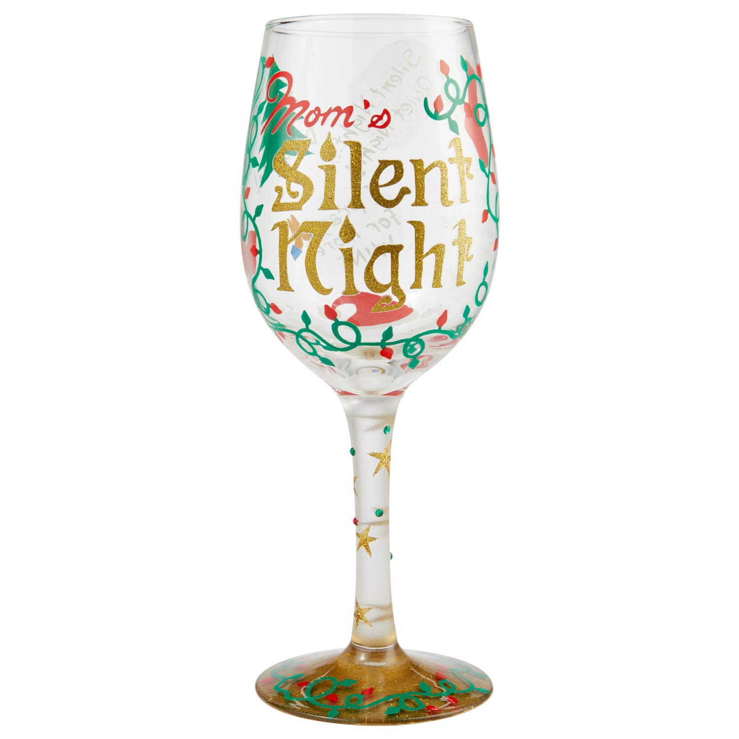 Enesco Designs by Lolita Holiday Mom's Silent Night Artisan Wine Glass, 1 Count (Pack of 1), Multicolor