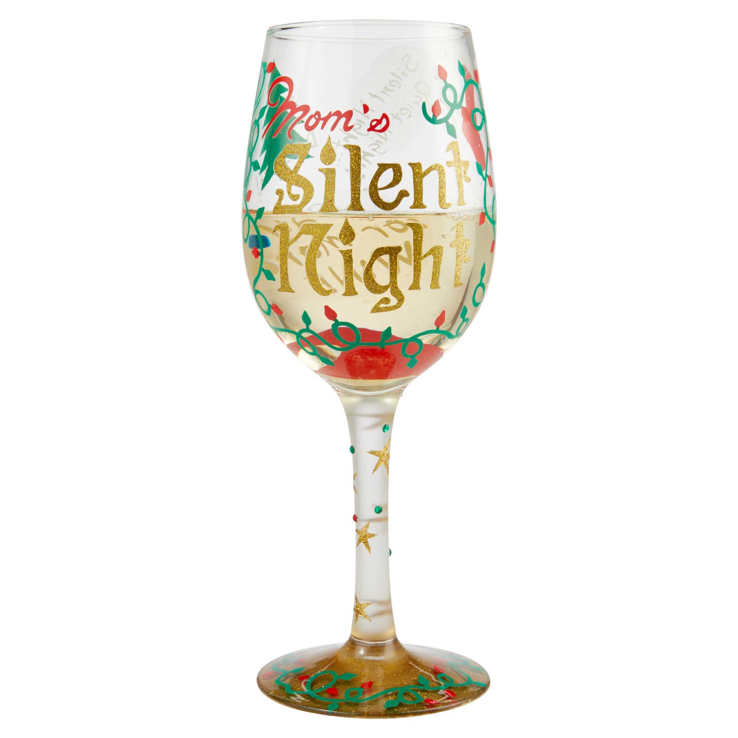 Enesco Designs by Lolita Holiday Mom's Silent Night Artisan Wine Glass, 1 Count (Pack of 1), Multicolor