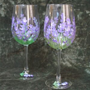 Hand Painted Wine Glasses - Purple Lavender (Set of 2)