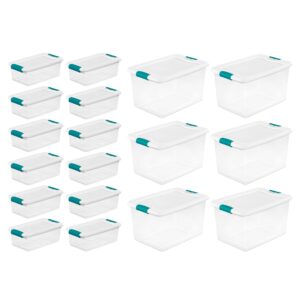 sterilite clear 6 quart easy latching storage box with white lid, 12 pack, and clear 64 quart easy latching storage box with white lid, 6 pack