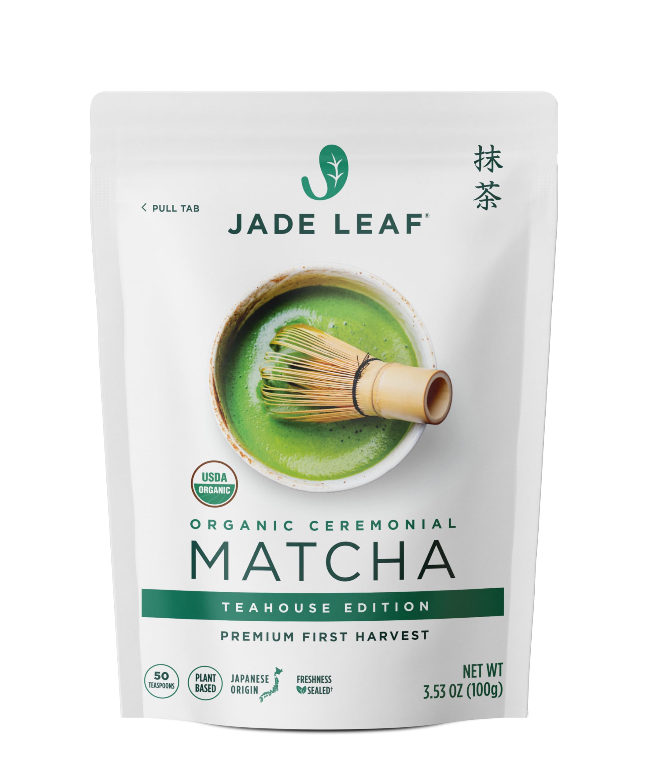 Jade Leaf Matcha Organic Green Tea Powder, Ceremonial Grade, Teahouse Edition - Premium First Harvest - Authentically Japanese (3.53 Ounce Pouch)