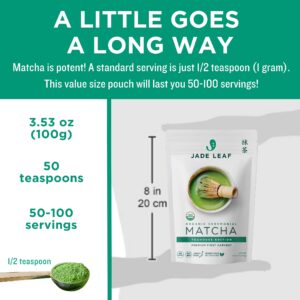 Jade Leaf Matcha Organic Green Tea Powder, Ceremonial Grade, Teahouse Edition - Premium First Harvest - Authentically Japanese (3.53 Ounce Pouch)