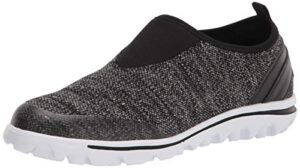 propet women's travelactiv slip-on sneaker, black heather, 8.5 x-wide us