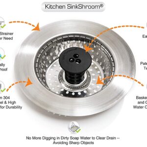 SinkShroom KSS682 Revolutionary Clog-Free Stainless Steel Kitchen Sink Strainer, Black, 6 Pack