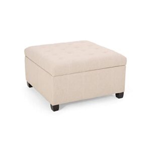 christopher knight home hedda tufted fabric storage ottoman, wheat, dark brown