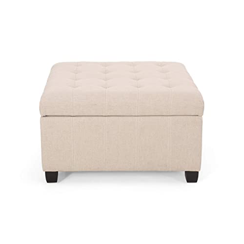 Christopher Knight Home Hedda Tufted Fabric Storage Ottoman, Wheat, Dark Brown