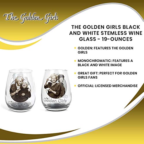 JUST FUNKY The Golden Girls Black and White Stemless Wine Glass - 16-Ounces