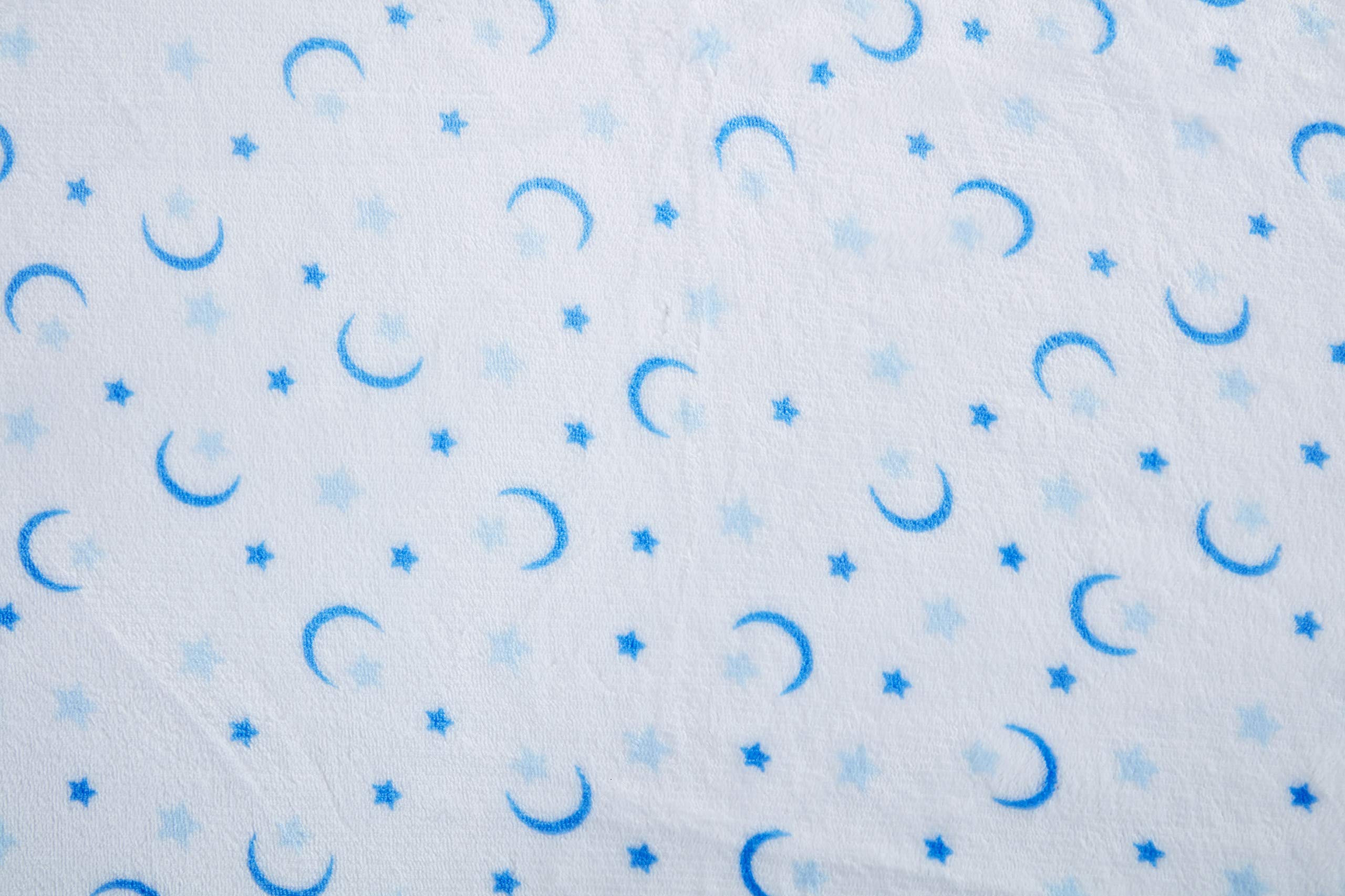 Cozy Fleece Microplush Super Soft Fitted Crib Sheets (Set of 2), Blue/White with Moon & Stars