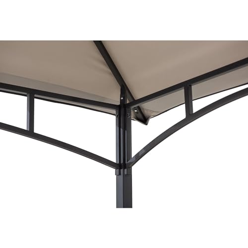 Sunjoy 5 x 8 ft Grill Gazebo with Double Tiered Canopy Roof, Black Steel Frame Grill Gazebo for Outdoor, Patio, Garden, and Backyard Activities, Tan and Brown