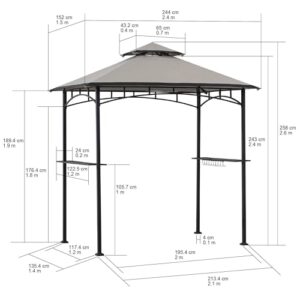 Sunjoy 5 x 8 ft Grill Gazebo with Double Tiered Canopy Roof, Black Steel Frame Grill Gazebo for Outdoor, Patio, Garden, and Backyard Activities, Tan and Brown