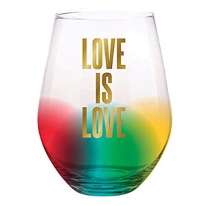 slant collections stemless jumbo wine glass, 30-ounce, love is love