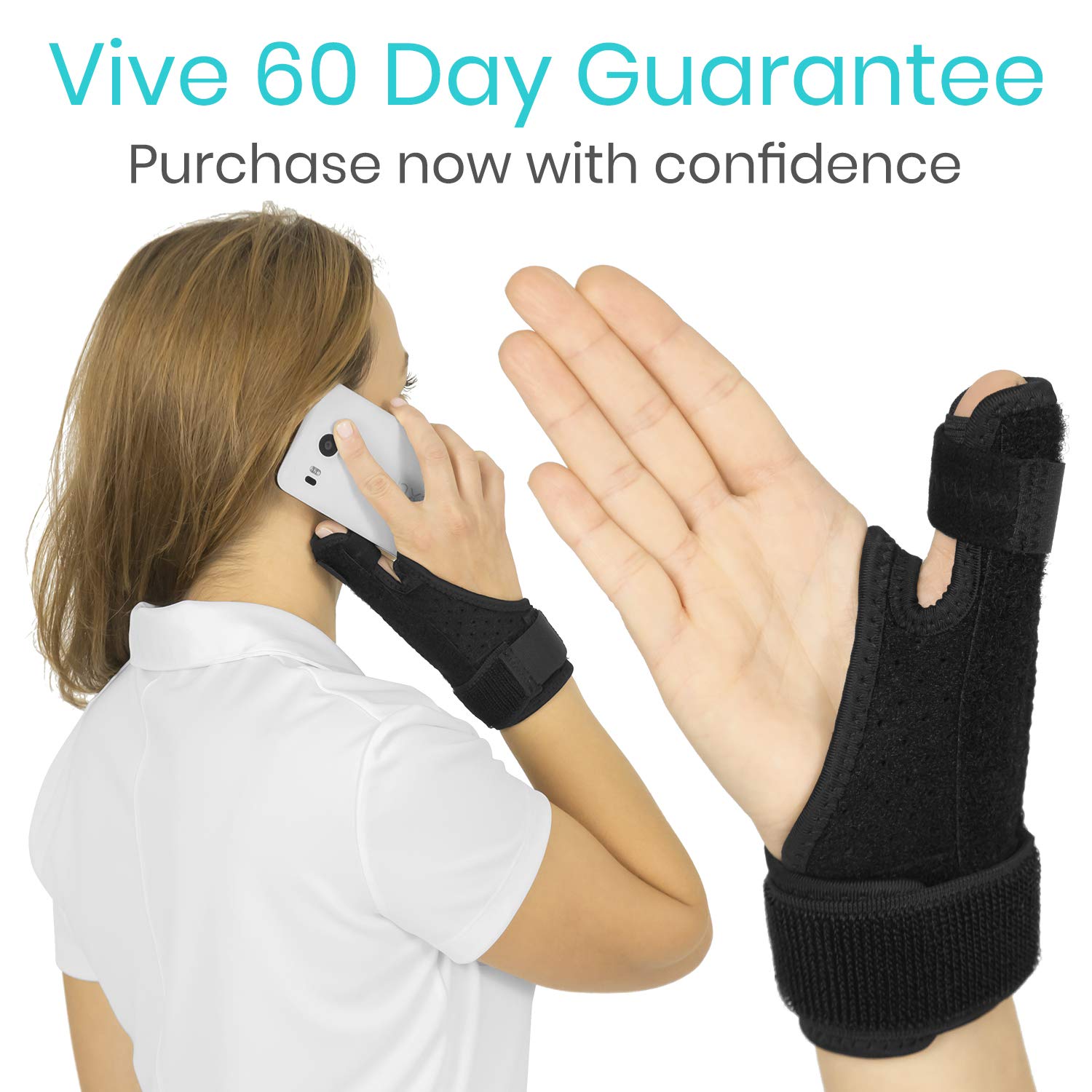 Vive Thumb Brace & Wrist Stabilizer (Fits Left and Right) - Thumb Spica Splint for Arthritis, Tendonitis, and De Quervains - Support Wrap for Men and Women - Pain Relief for Carpal Tunnel and Sprains