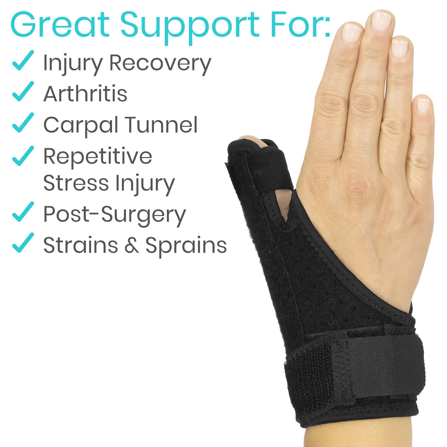 Vive Thumb Brace & Wrist Stabilizer (Fits Left and Right) - Thumb Spica Splint for Arthritis, Tendonitis, and De Quervains - Support Wrap for Men and Women - Pain Relief for Carpal Tunnel and Sprains