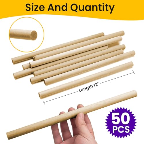 Perfect Stix - WED120-50 Wooden Lollipops and Cake Dowel Rod, 1/4" Diameter x 12" Length (Pack of 50)