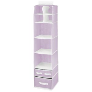 mDesign Fabric Hanging Organizer - Over Closet Rod Storage - 7 Shelves/3 Drawers for Baby Nursery or Bedroom Organization, Holds Clothes, Linens, Toys, Accessories, Jane Collection, Light Purple/White