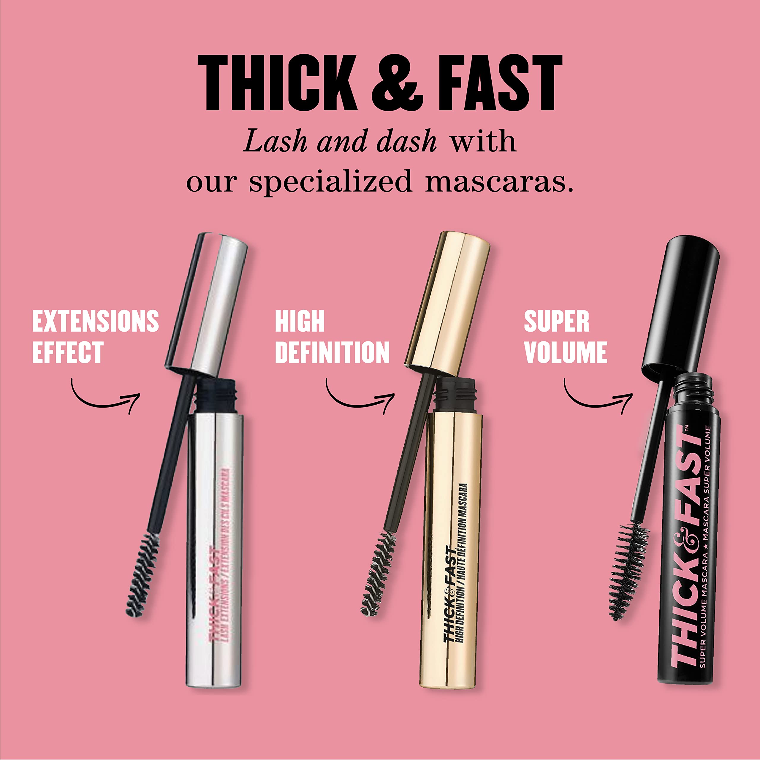 Soap & Glory Thick & Fast High-Definition Collagen-Coat Mascara, Black - Volumizing & Lengthening Mascara for Definition + Drama - 7 Sided 180 Mascara Brush + NOFLAKE24 Flake Free Mascara (10ml)