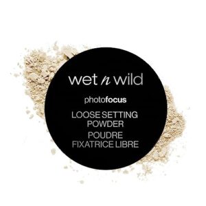 wet n wild photo focus loose baking setting powder, highlighter makeup, fair to medium & tan skin tones, translucent