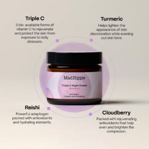 Mad Hippie Triple C Night Cream - Hydrating Face Moisturizer and Skin Brightening Face Cream for Women/Men, 3 Forms of Vitamin C, Anti-Aging Cream, 2.1 Oz