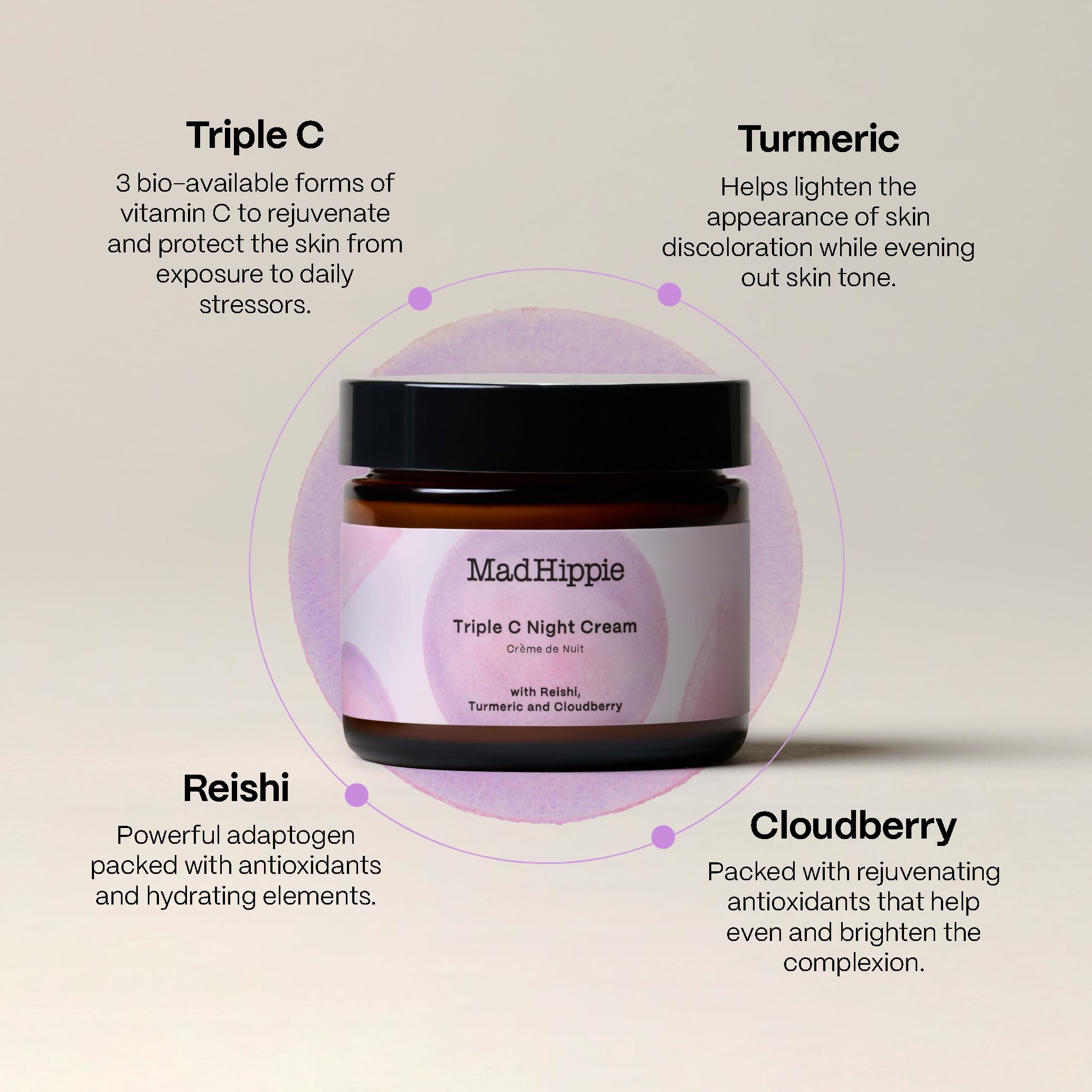 Mad Hippie Triple C Night Cream - Hydrating Face Moisturizer and Skin Brightening Face Cream for Women/Men, 3 Forms of Vitamin C, Anti-Aging Cream, 2.1 Oz