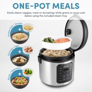 Aroma Housewares ARC-5200SB 2O2O Model Rice & Grain Cooker, Sauté, Slow Cook, Steam, Stew, Oatmeal, Risotto, Soup, 20 Cup 10 Cup uncooked, Stainless Steel