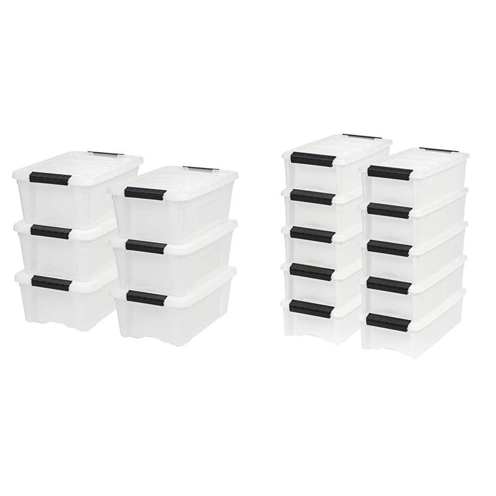 IRIS USA, Inc. TB-42 12 Quart Stack & Pull Box, Multi-Purpose Storage Bin, 6 Pack, Pearl with TB-35 5 Quart Stack & Pull Box, Multi-Purpose Storage Bin, 10 Pack, Pearl