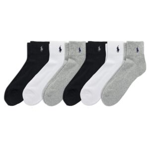 polo ralph lauren men's classic sport solid socks 6 pair pack - cushioned cotton comfort, gray heather assorted, 6-12.5