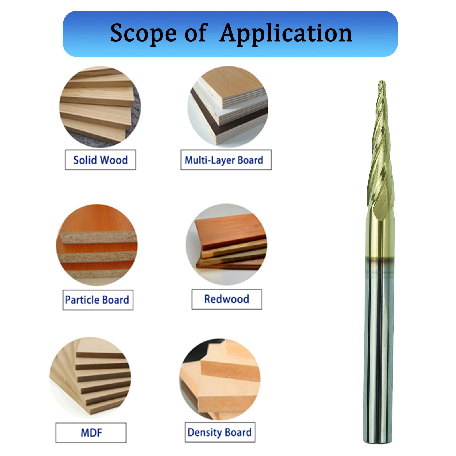 Jiiolioa Z41A3 CNC Router Bits Tapered Angle Ball Nose 1/4 inch Shank End Mill with ZRN Coated for 2D&3D Wood Carving Engraving