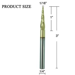 Jiiolioa Z41A3 CNC Router Bits Tapered Angle Ball Nose 1/4 inch Shank End Mill with ZRN Coated for 2D&3D Wood Carving Engraving