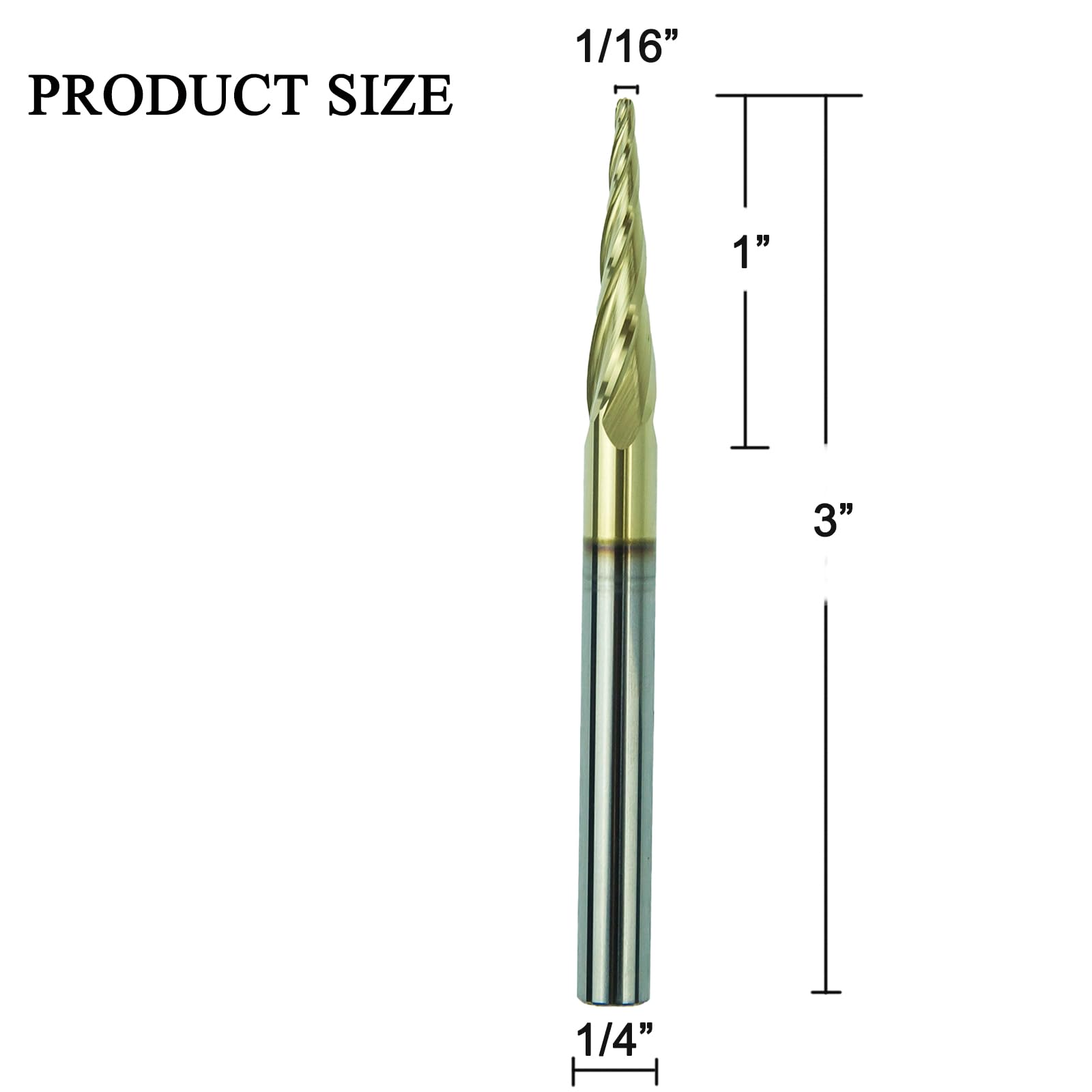 Jiiolioa Z41A3 CNC Router Bits Tapered Angle Ball Nose 1/4 inch Shank End Mill with ZRN Coated for 2D&3D Wood Carving Engraving