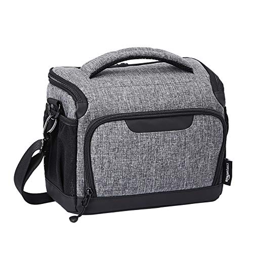 Amazon Basics Compact Camera Shoulder Bag for SLR/DSLR with Waterproof Rain Cover - 10 x 9 x 4 Inches, Gray, Solid