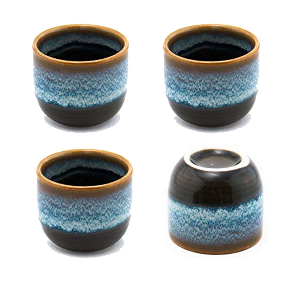 Happy Sales, Set of 4 Perfect Ceramic Sake Cups 2 fl oz Japanese Restaurant Supply (BrownWhite)