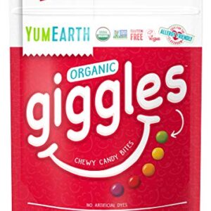 YumEarth Organic Giggles Chewy Candy - Allergy Friendly (Top 9 Free), No Artificial Dyes or Flavors, Non GMO, Gluten Free, Vegan - Individually Wrapped Fruity Snack Packs - 0.5 Ounce (Pack of 10)