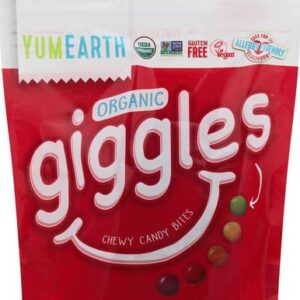 YumEarth Organic Giggles Chewy Candy - Allergy Friendly (Top 9 Free), No Artificial Dyes or Flavors, Non GMO, Gluten Free, Vegan - Individually Wrapped Fruity Snack Packs - 0.5 Ounce (Pack of 10)