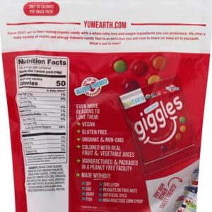 YumEarth Organic Giggles Chewy Candy - Allergy Friendly (Top 9 Free), No Artificial Dyes or Flavors, Non GMO, Gluten Free, Vegan - Individually Wrapped Fruity Snack Packs - 0.5 Ounce (Pack of 10)