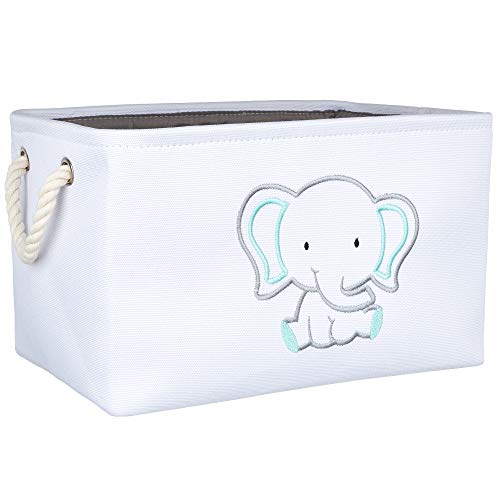 APPLE PIE ORDER Storage Basket with Embroidery, Foldable Animal Toy Storage Bins/Cube/Box/Organizer for Kids, Boys and Girls Room, Baby & Nursery. (Elephant)