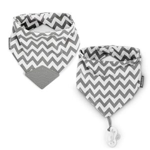 booginhead cotton baby drool bibs, teething bib and pacifier holder bib, gray chevron