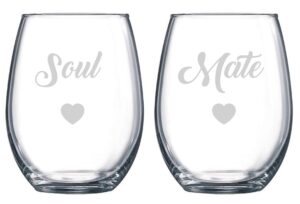 soul mate etched stemless wine glass, valentine's day gift, engagement, wedding wine glass, boyfriend girlfriend, husband, wife, anniversary gift, couples gift, his hers