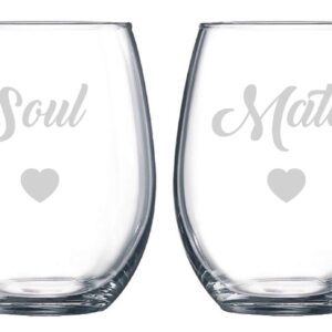 Soul Mate Etched Stemless Wine Glass, Valentine's Day Gift, Engagement, Wedding Wine Glass, Boyfriend Girlfriend, Husband, Wife, Anniversary gift, couples gift, His Hers