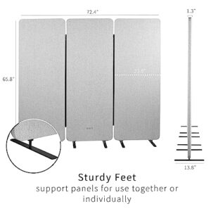 VIVO Freestanding 72 x 66 inch Privacy Panel, Cubicle Divider, Acoustic Wall Partition, x3 24 inch Panels, Gray, PP-3-T072G