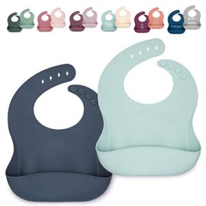 ava + oliver silicone bib set - adjustable waterproof bibs - set of 2 (blue skies)