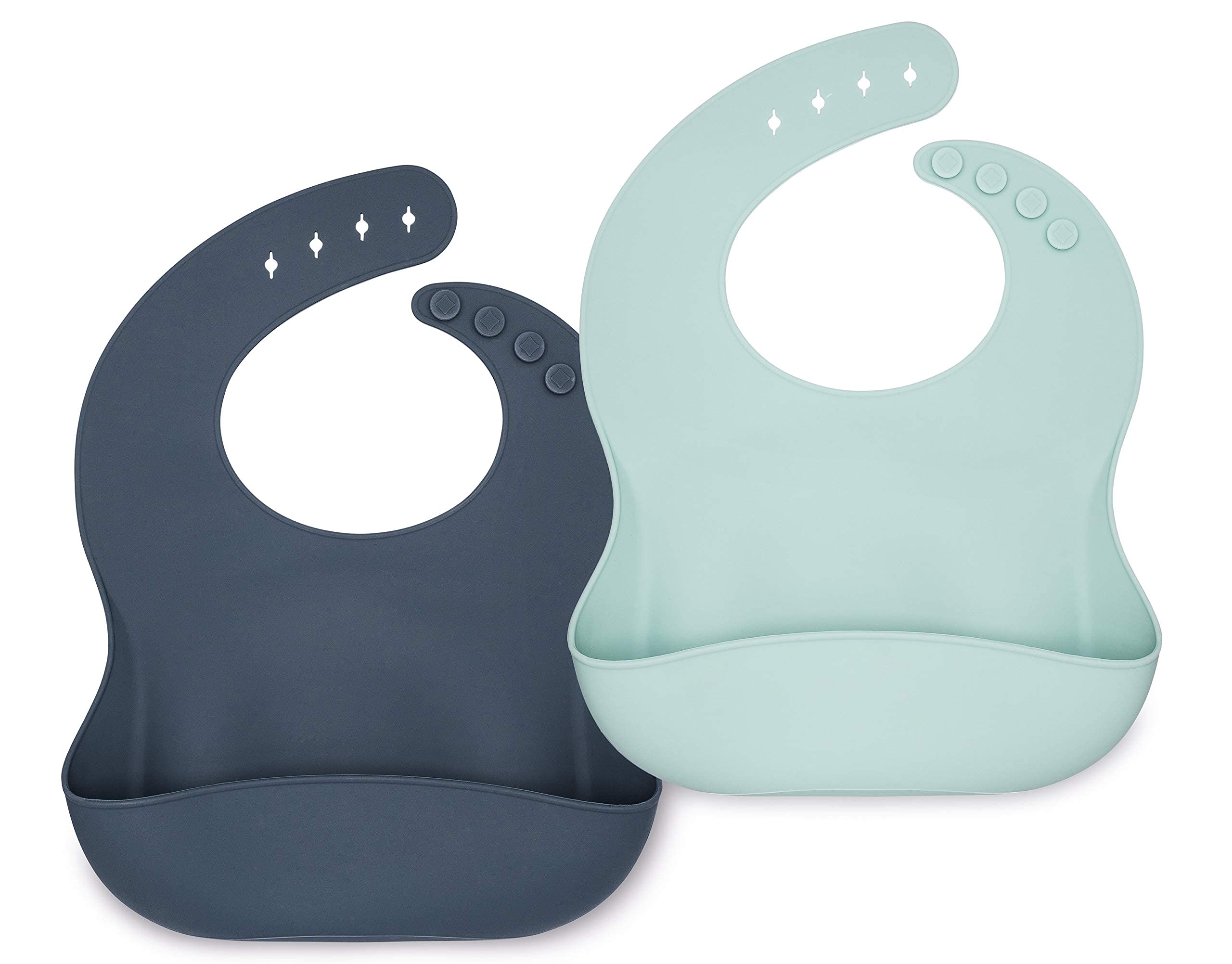 AVA + OLIVER Silicone Bib Set - Adjustable Waterproof Bibs - Set of 2 (Blue Skies)