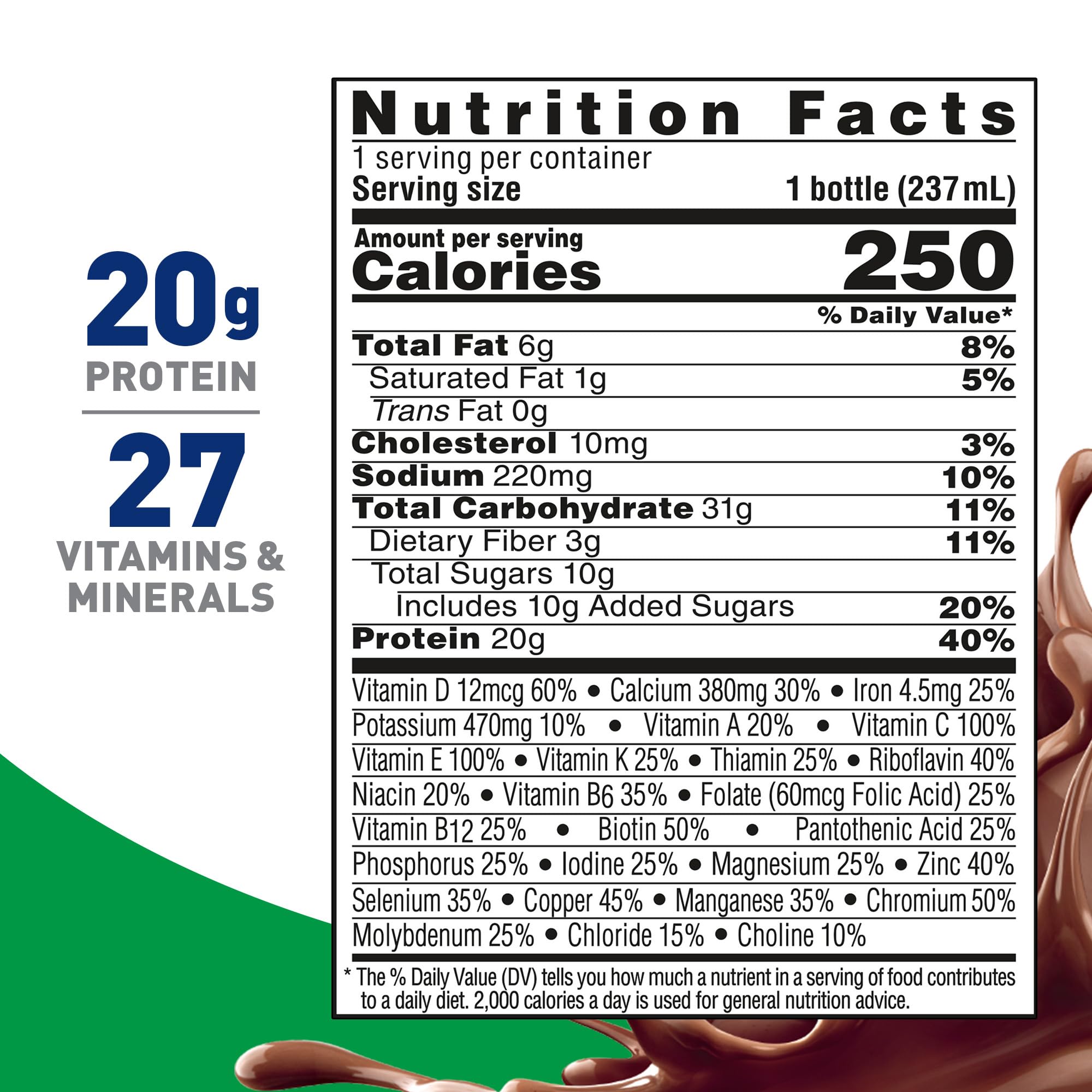 BOOST High Protein with Fiber Complete Nutritional Drink, Rich Chocolate, 8 fl oz Bottle, 24 Pack