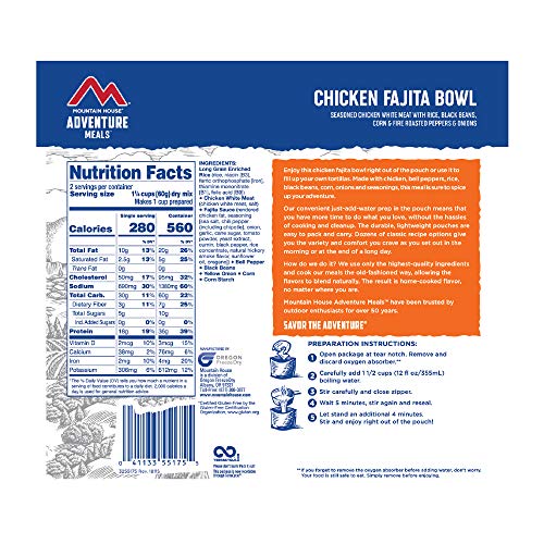 Mountain House Chicken Fajita Bowl | Freeze Dried Backpacking & Camping Food | 2 Servings | Gluten-Free