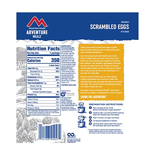 Mountain House Scrambled Eggs with Bacon | Freeze Dried Backpacking & Camping Food | Single Serving | Gluten-Free